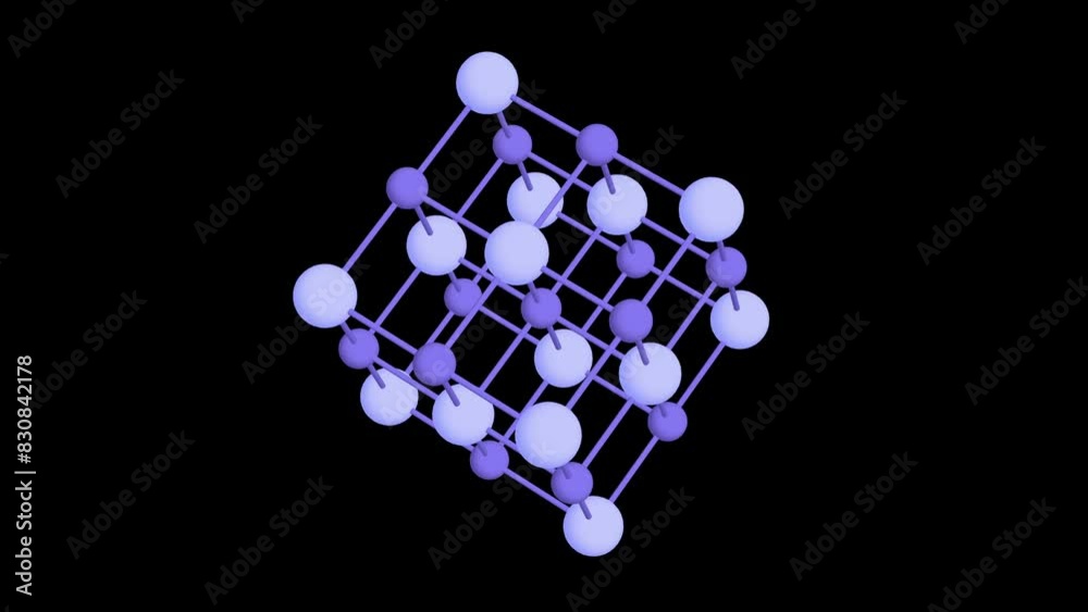 Crystal lattice molecule grid rotates. Sodium chloride rock salt. 4K ...