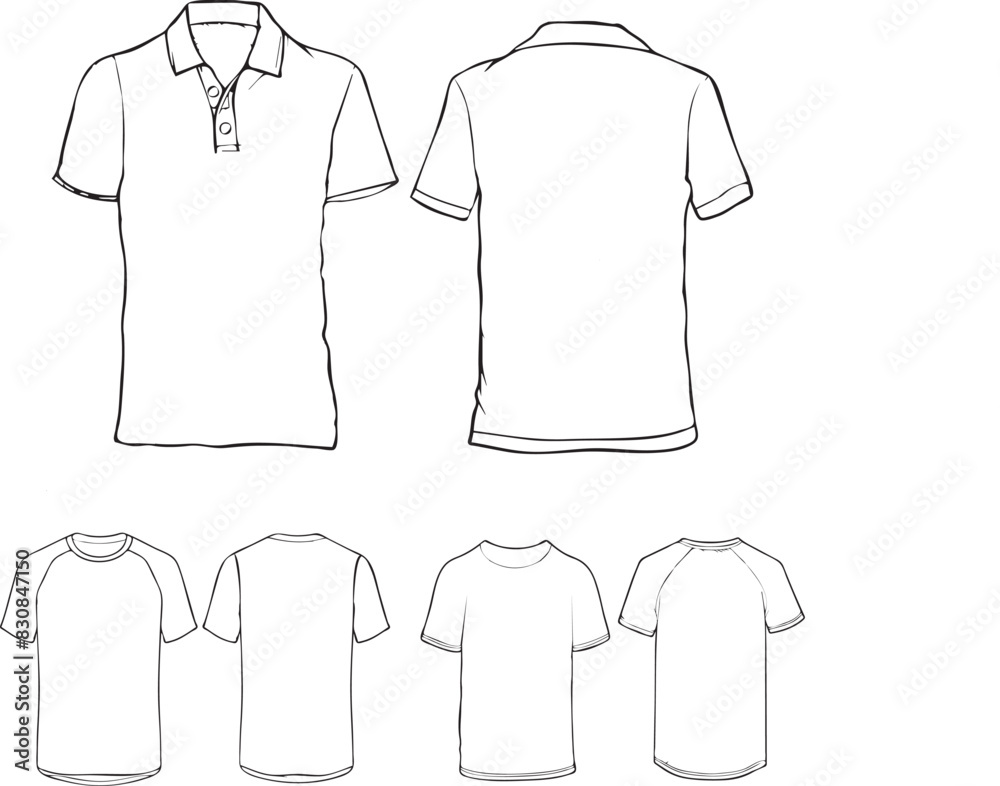 Men's polo collar T Shirt flat sketch fashion illustration drawing ...