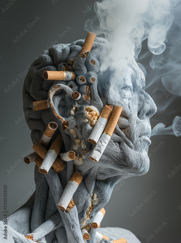Gray silhouette of human body that smokes and smolders because of ...