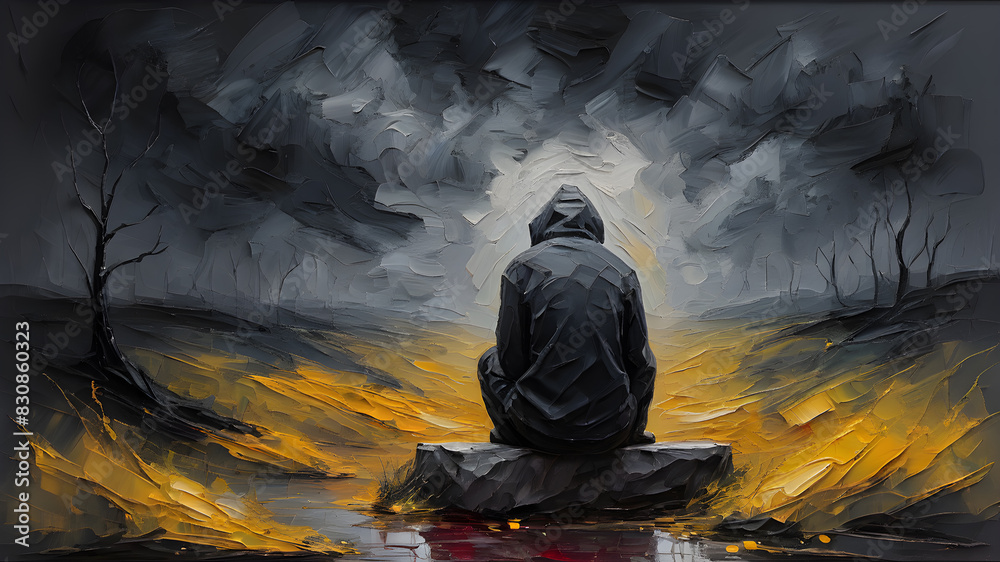 Silhouette of depressed man. Silhouette depressed man behaving sadly ...