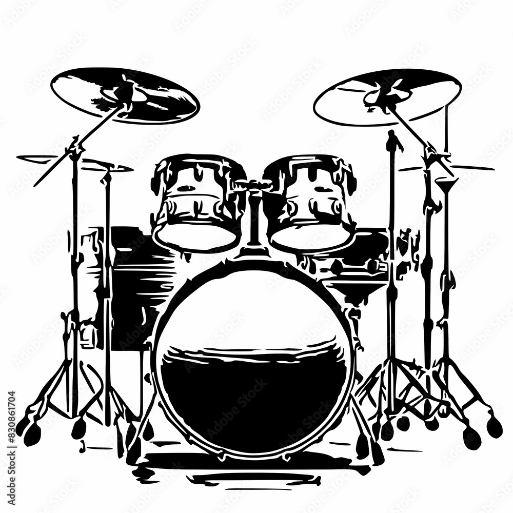 Stencil of a modern Drum Kit -Black & White-ideal for many styles of ...