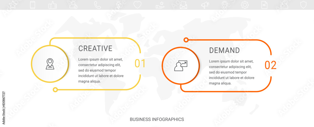 Vector line infographics with 2 circles. Business concept graphic ...