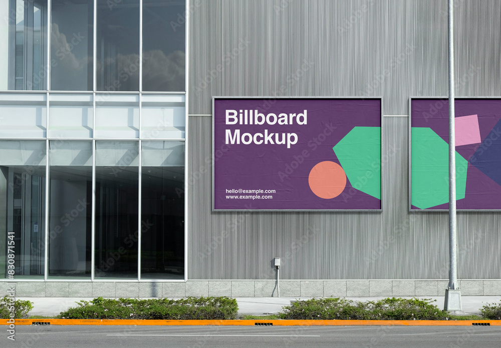 Two Billboards on Metal Building Mockup Stock Template | Adobe Stock