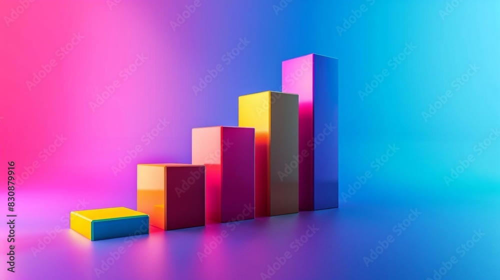 3D bar graph rising graph theme front view indicating profit growth ...