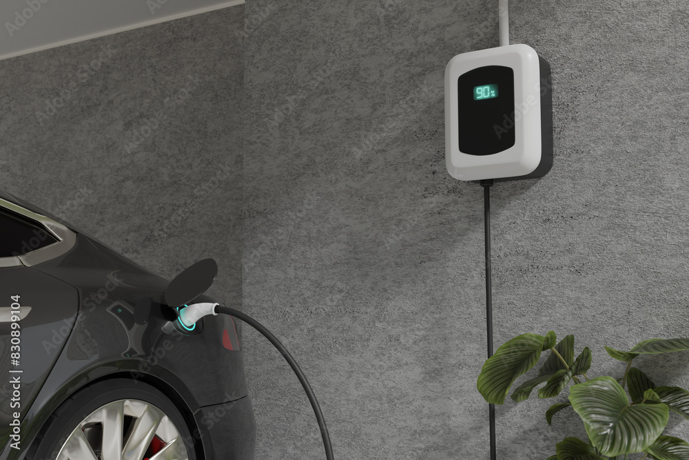 Electric Car Charging with EV charger at home, ev charger working and ...