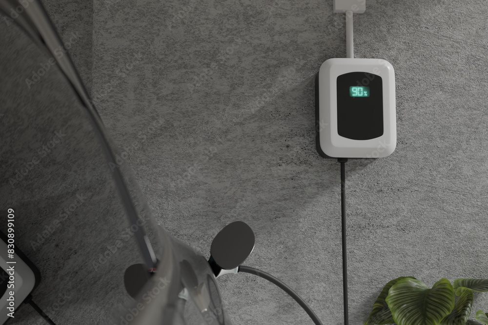 Electric Car Charging with EV charger at home, ev charger working and ...