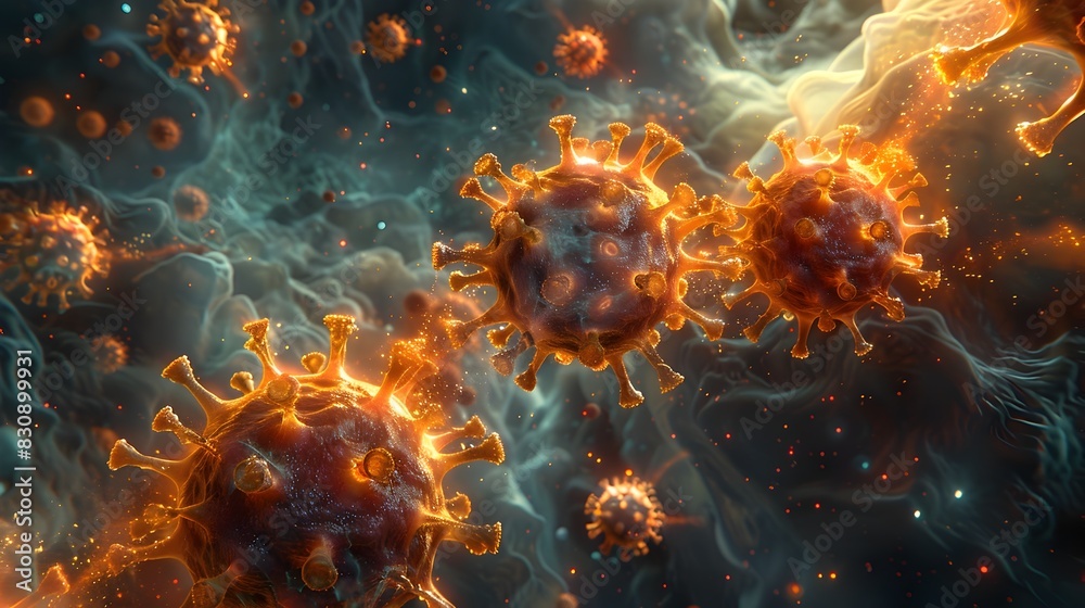 Microscopic Viral Outbreak Futuristic Digital of Contagious Pathogens ...