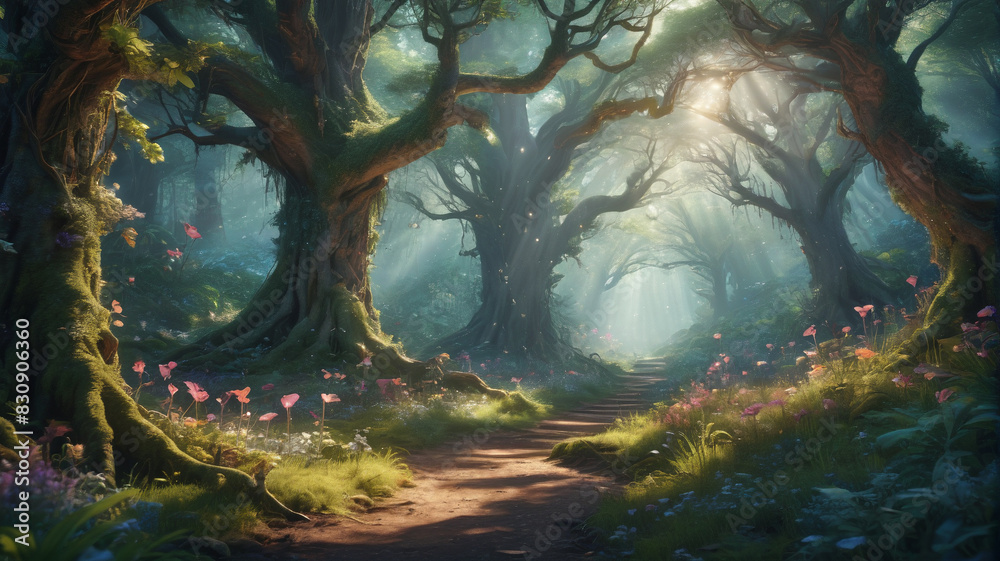 Deep within the enchanted forest, a hidden glade shimmers with the ...