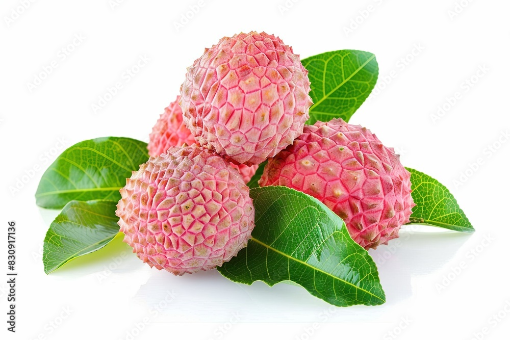 Fresh lychee with leaves isolated on white background in high quality ...