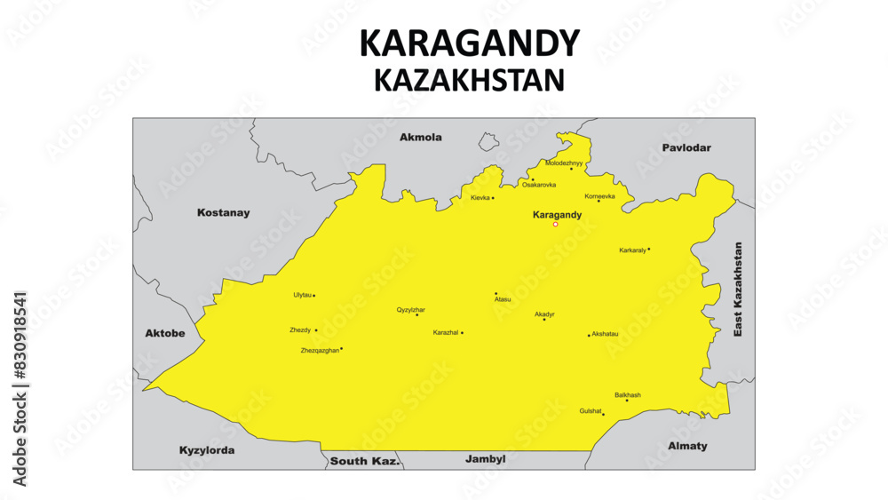 Karagandy Map. District map of Kazakhstan in color with Capital ...