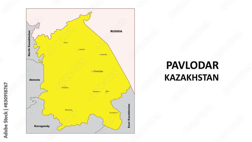 Pavlodar Map. District map of Kazakhstan in color with Capital ...