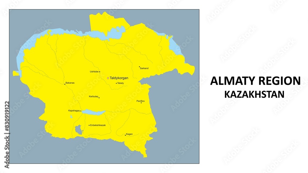 Almaty Region Map. District map of Kazakhstan in color with Capital ...