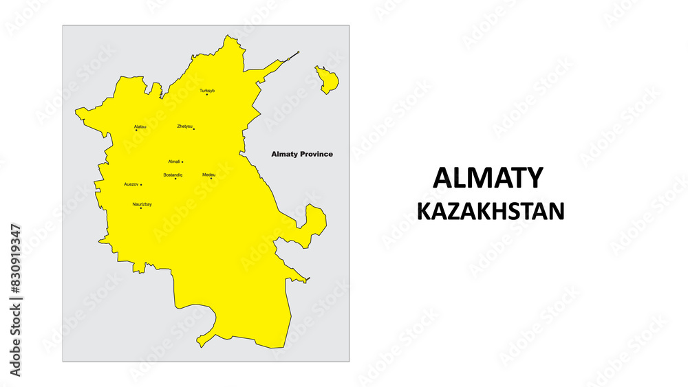 Almaty Map. District map of Kazakhstan in color with Capital. District ...