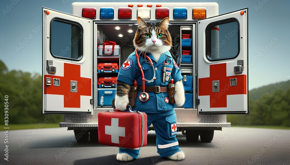 Cat EMT Ready for Action, tabby cat dressed as an Emergency Medical ...