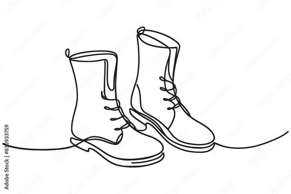 Continuous line drawing of boots. Single one-line art of footwear ...