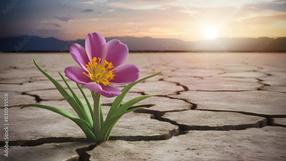 Daisy flower blooming on a sand desert, Life in extreme conditions ...