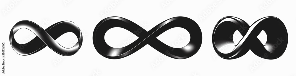 set of black vector infinity symbol, simple shapes, white background ...