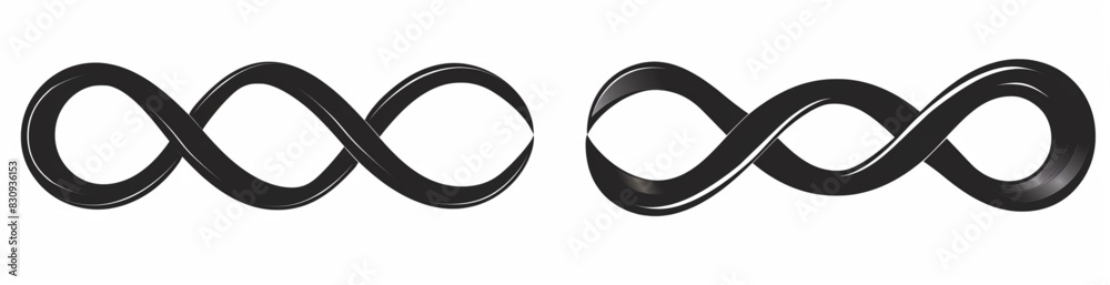 set of black vector infinity symbol, simple shapes, white background ...