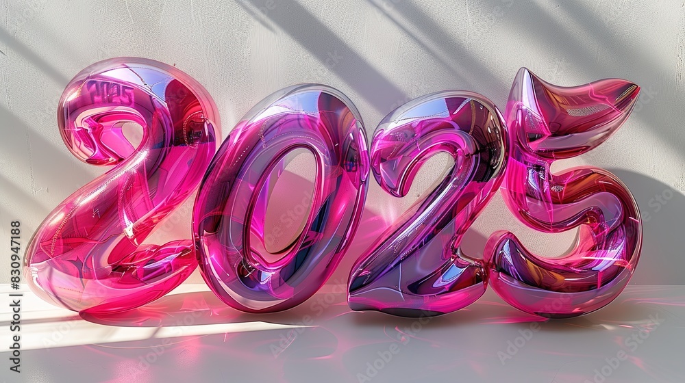 Neon Pink "2025" Graffiti Font: Translucent Bubble Material Stock ...