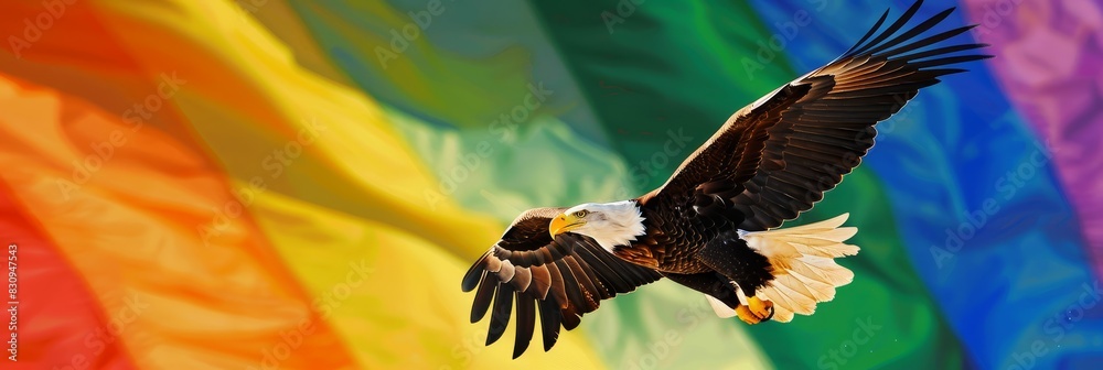 Majestic eagle flying with rainbow waves - A powerful bald eagle ...