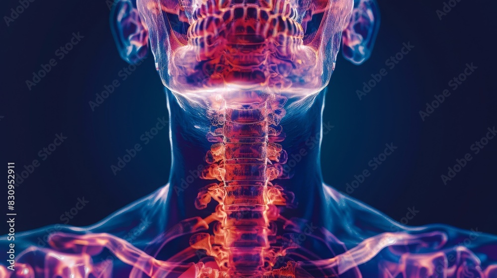 Detailed illustration of the human neck anatomy including spine and ...