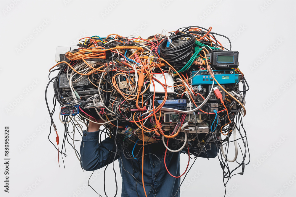Tangled Electrical Wires: Person Holding E-Waste for Recycling and ...