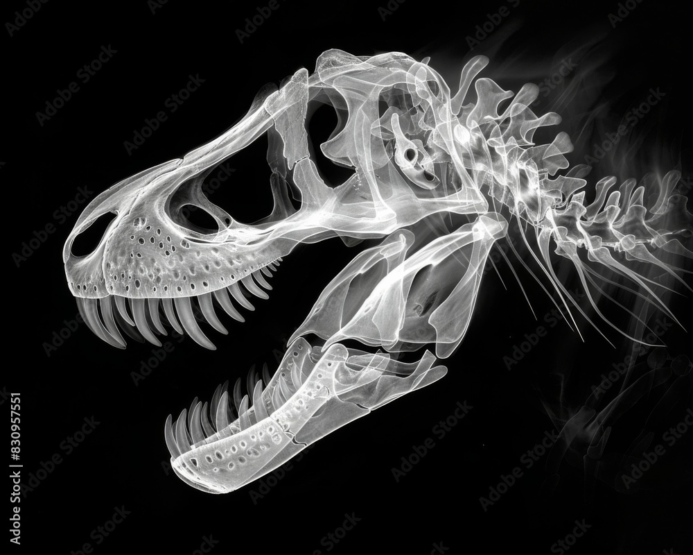 X-ray of T-Rex skeleton, monochrome, detailed bones visible Stock ...