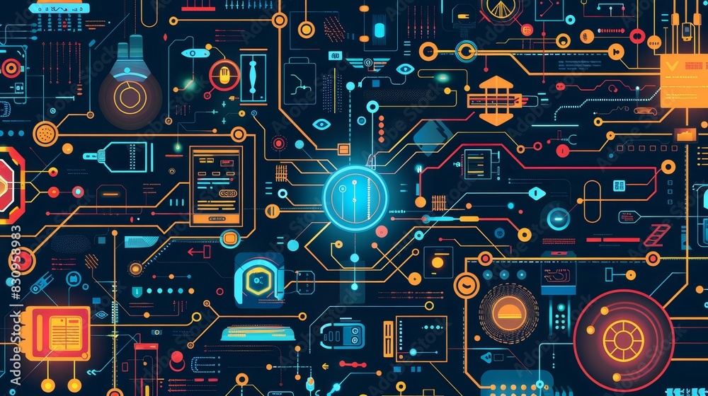 Complex and vibrant abstract technology circuit board background ...