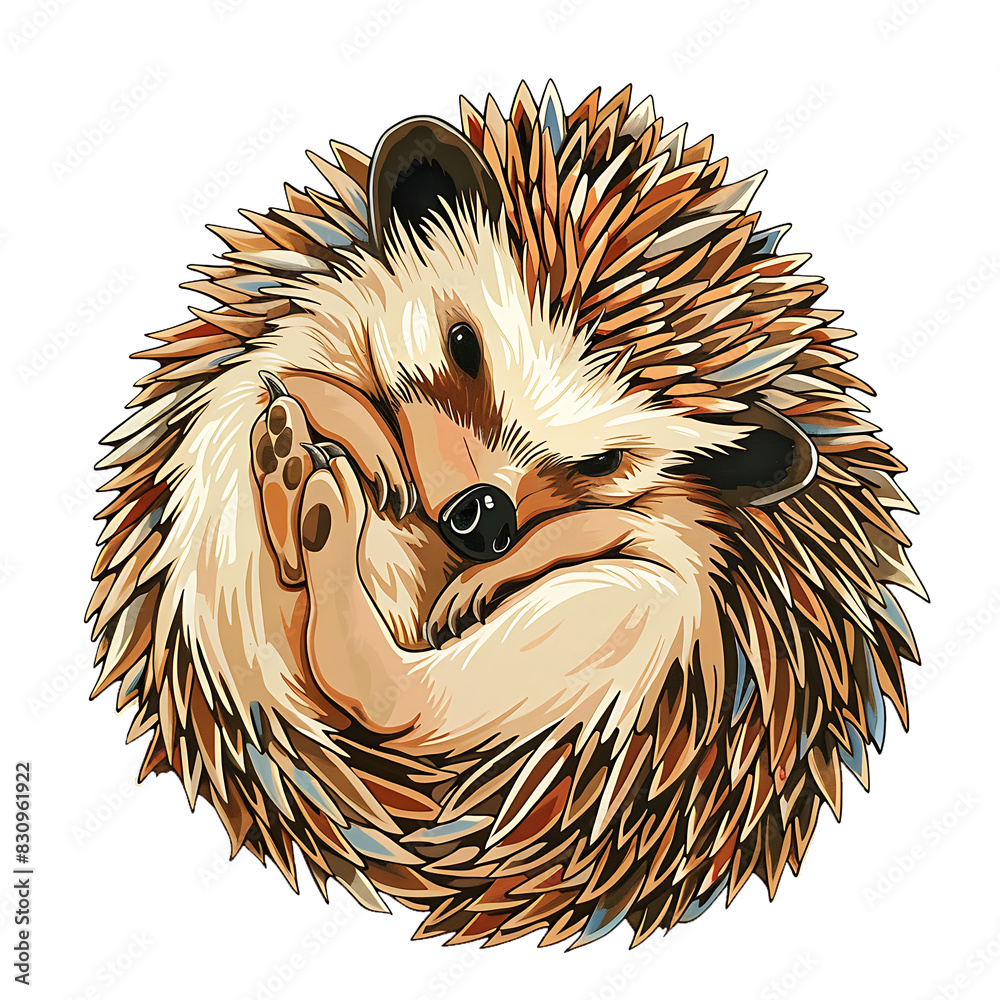 Transperant, Draw a flat colored image of a cute hedgehog, curled up ...