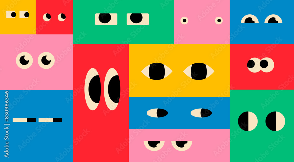 Various colorful rectangles with Eyes. Geometric figures with face ...