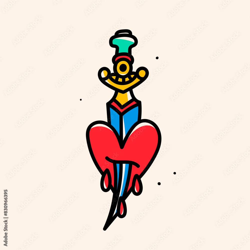 Bleeding heart and dagger. Tattoo flash. Hand drawn modern Vector ...