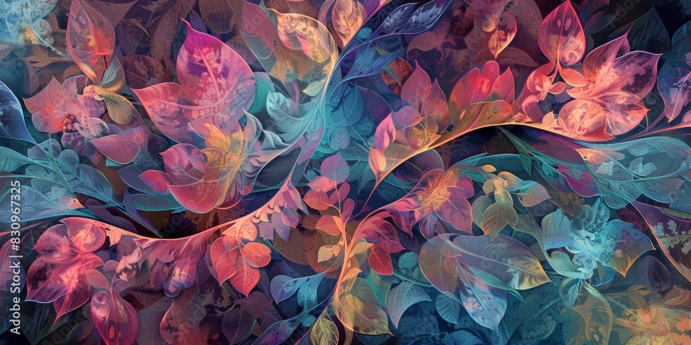 Abstract artwork that celebrates the resilience and regrowth of nature ...