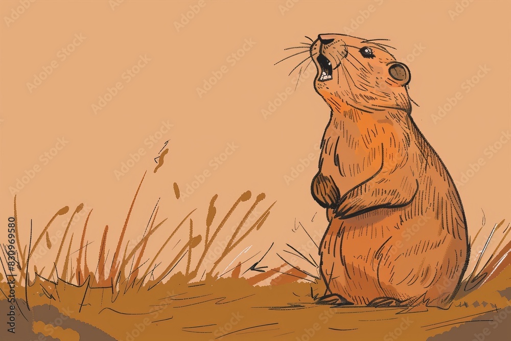Illustration of a marmot standing in a field of tall grass, showcasing ...