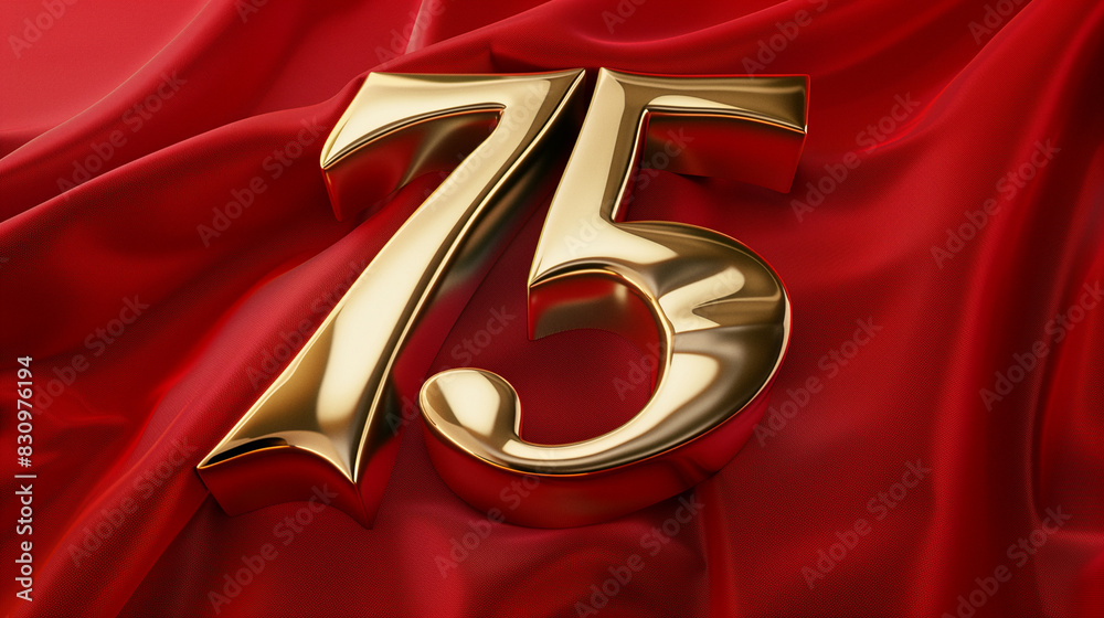 75, jahre, jubiläum, geburtstag, gold, zahl, rot, seide, stoff, edel ...