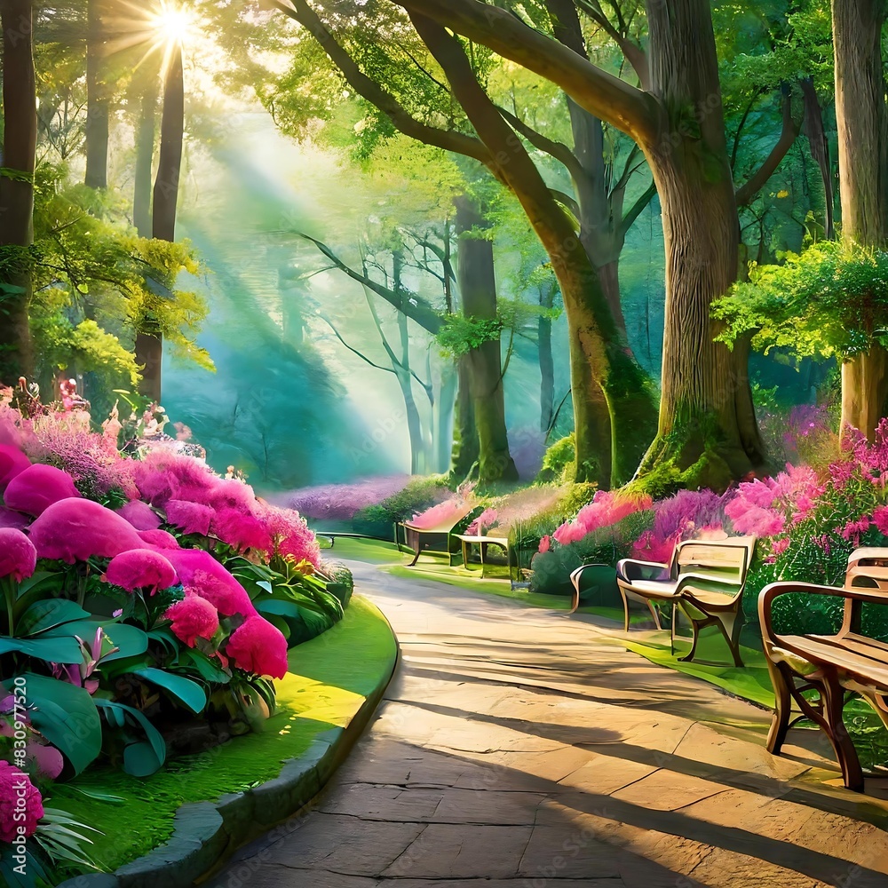 garden, flowers, flower, tree, park, nature, grass, bench, landscape ...