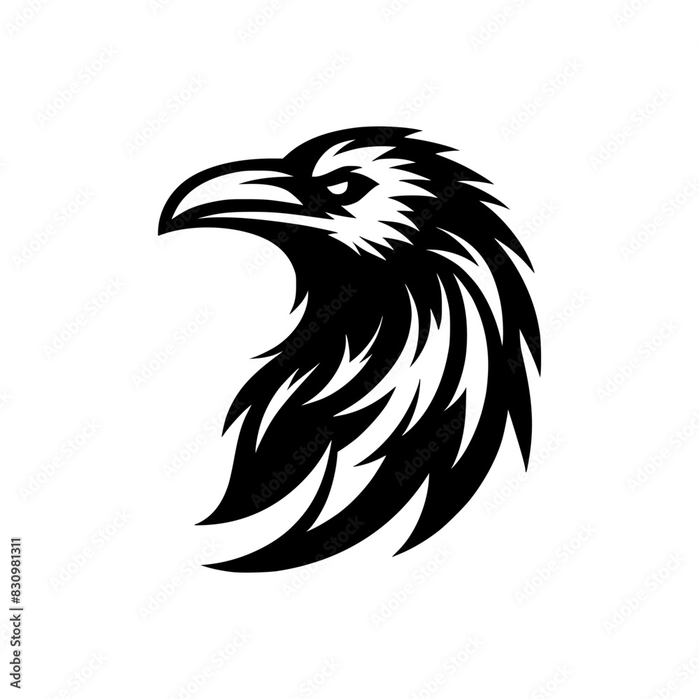 Vector logo of a raven head isolated on a white background. black and ...