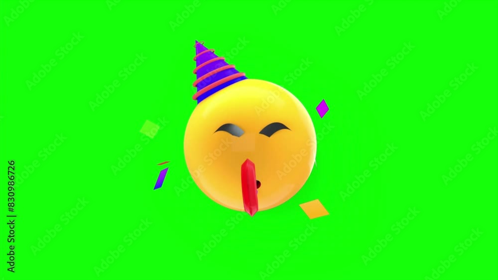 3D Emoji Animation with Party expression emoji Icon on green screen ...
