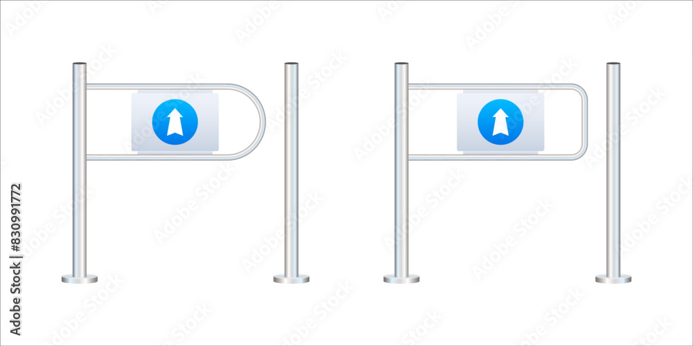 Shop entrance gate icon. Security turnstile gates with directional and ...