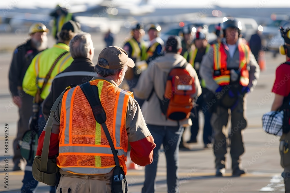 Airport Rescue Team Coordinating Emergency Response on Tarmac Stock ...