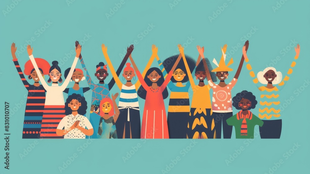 An illustration in 2D flat style of unity in diversity, featuring ...