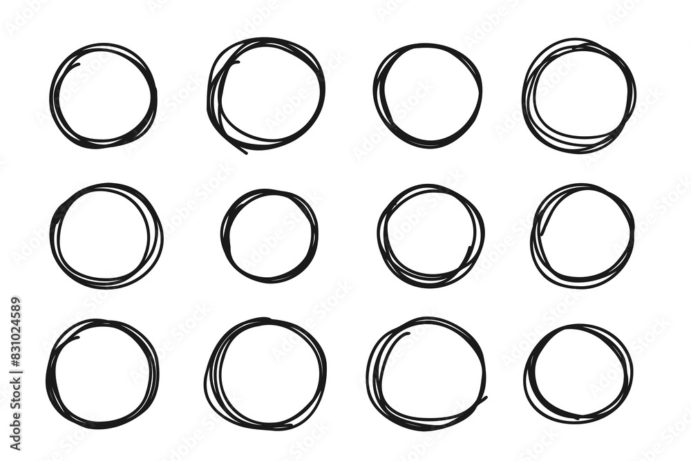 Round circular logo hand drawn brush stroke icon frame element. Round ...