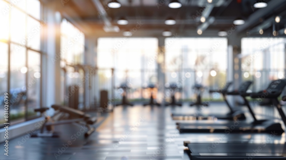 Blurred Modern Gym Interior with Panoramic Windows - Fitness and ...