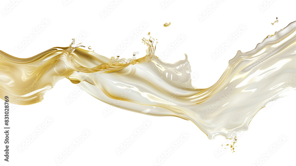 Create an image of clear coconut syrup cascading in a thin flow ...