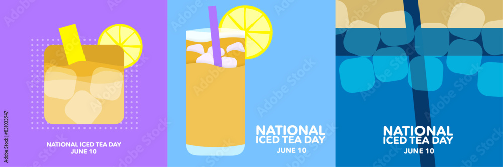 National Iced Tea Day Set. June 10. Minimalist concept, square format ...