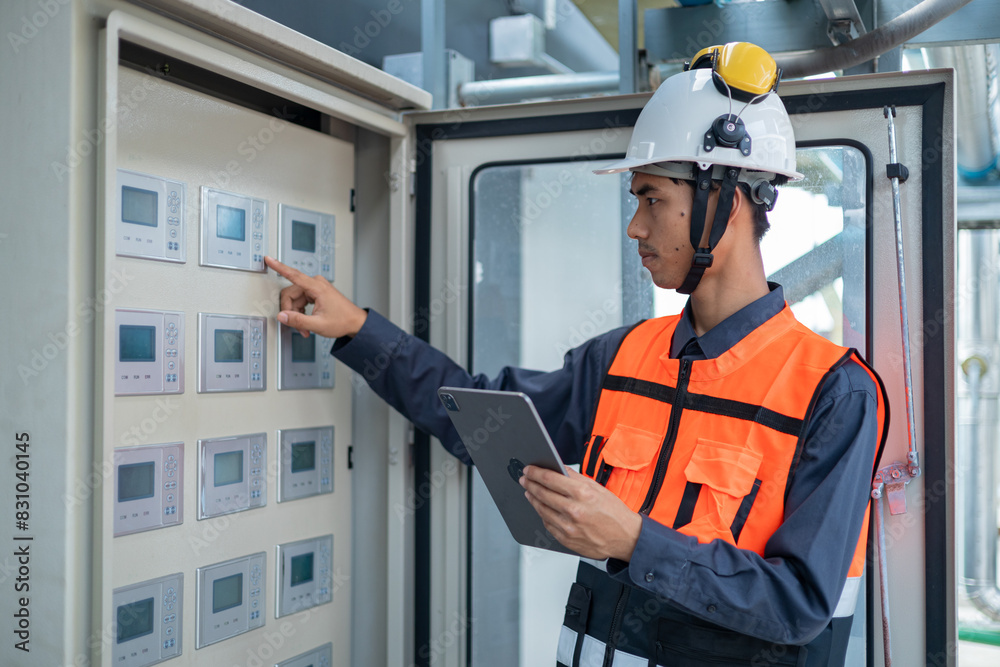 Engineer under checking the industry chilled water fan coil unit air ...