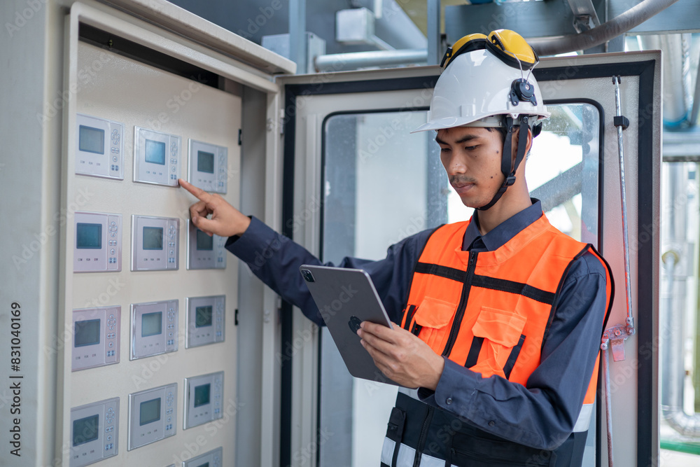 Engineer under checking the industry chilled water fan coil unit air ...