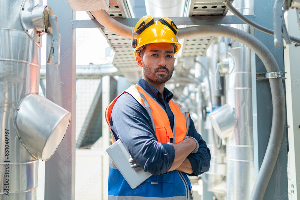 Engineer under checking the industry chilled water fan coil unit air ...