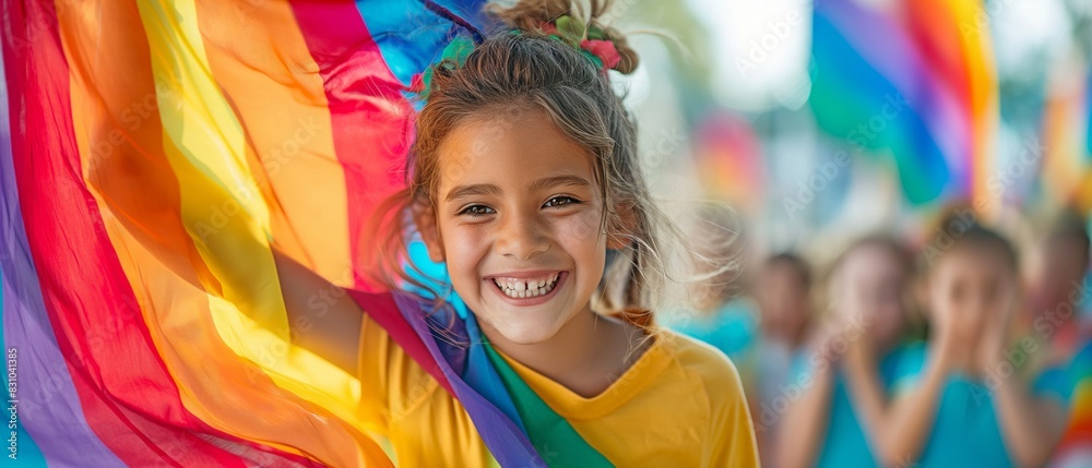 pictures of happy kids celebrating at a pride march while waving ...