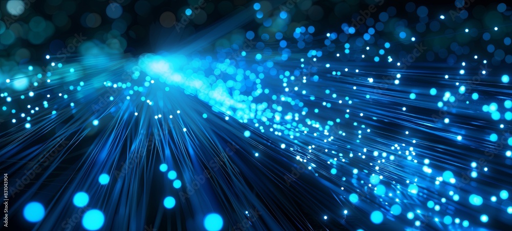 Abstract blue glowing fiber optic lines. Bright beam of light for fast ...