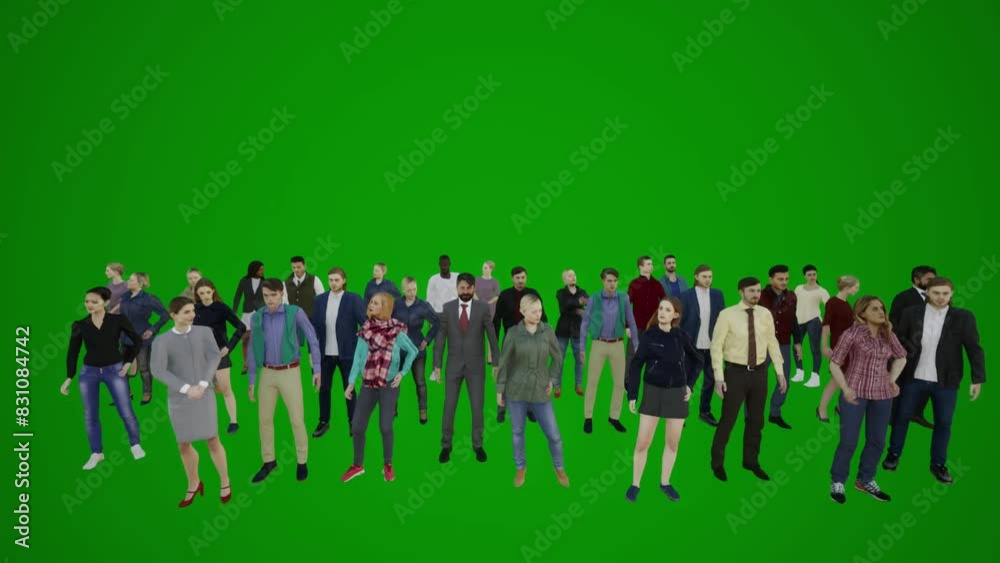 3d people green screen chroma key background dance walk talk work crowd ...